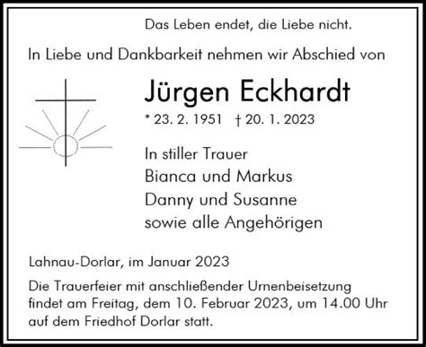 Traueranzeigen Von Jürgen Eckhardt Vrm Trauerde