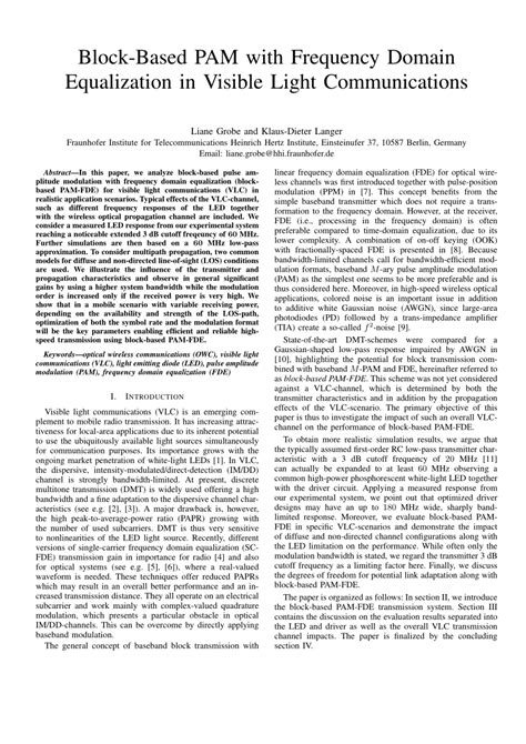 Pdf Block Based Pam With Frequency Domain Equalization In Visible Light Communications
