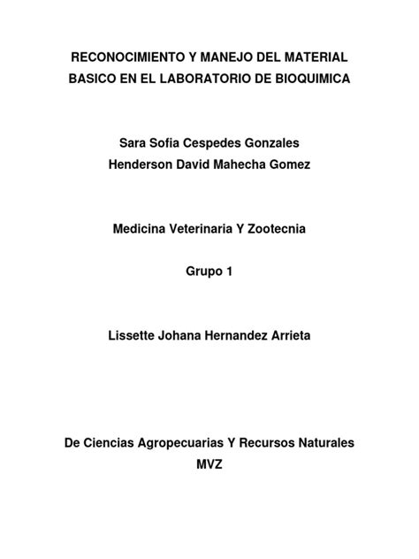 Informe 1 Bioquimica Pdf Lentes Laboratorios