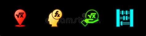 Set Square Root Of X Glyph Function Mathematical Symbol And Abacus Icon Vector Stock