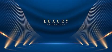 수상을 위한 3d 파란색 배경과 밝은 네온 효과가 있는 황금 선 럭셔리 장면 디자인 컨셉입니다 벡터 일러스트 레이션 3차원