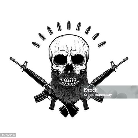 교차 돌격 소총을 가진 두개골의 그림 라벨 기호 엠블럼에 대한 디자인 요소 벡터 그림 Ar 15 소총에 대한 스톡 벡터 아트 및 기타 이미지 Istock