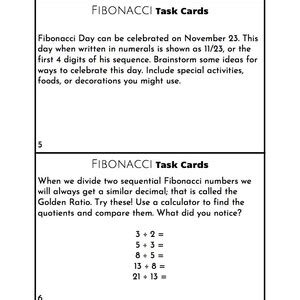 Fibonacci Task Cards Etsy