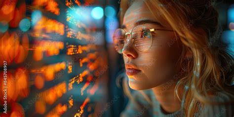 Women In Glasses Reading Html Scripts Programming And Cyber Security Research Plus Data