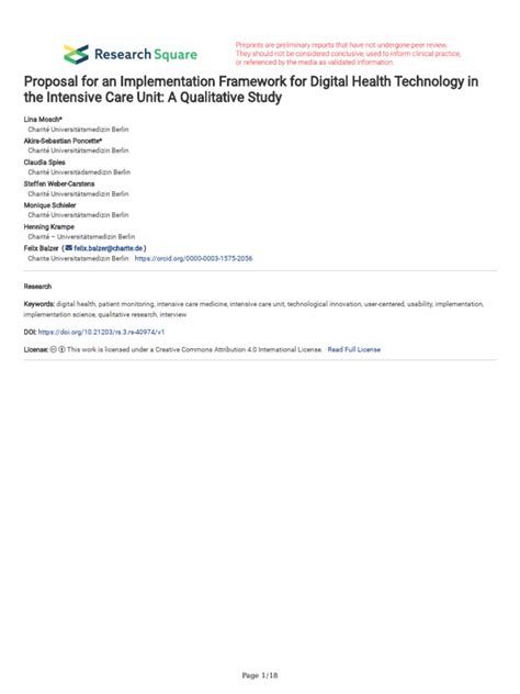 Proposal For An Implementation Framework For Digit Pdf Intensive Care Unit Monitoring