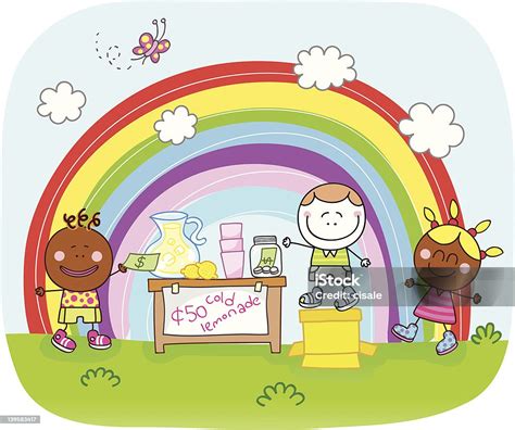 행복함 어린이 및 레모네이드 무역하다 말풍선이 있는 낙서 드로잉에 대한 스톡 벡터 아트 및 기타 이미지 낙서 드로잉 녹색 다중 색상 Istock