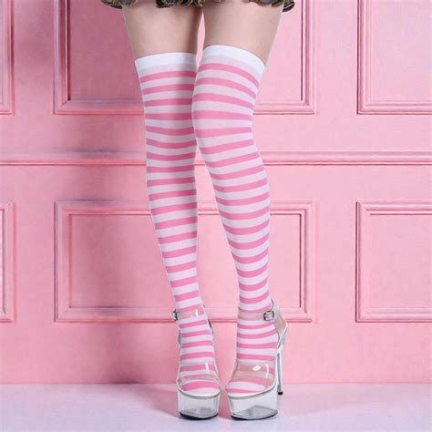 Sexy White And Pink Striped Thigh Highs Romantic Depot Adult Sex