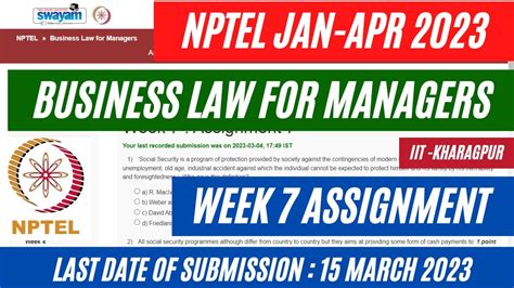 Nptel Business Law For Managers Week 7 Assignment Solutions 2023 Jan