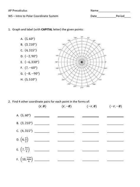 Ws 1 Intro To Polar Coordinate System 2 Pdf