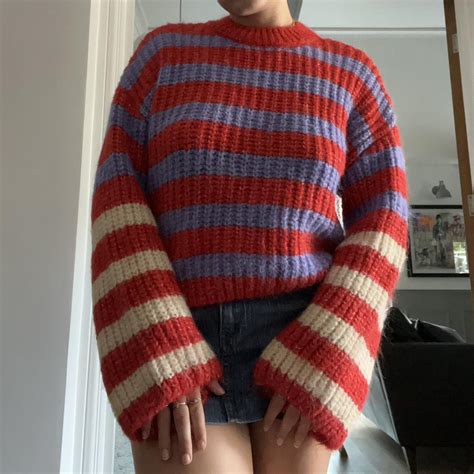 Zara Chunky Knit Striped Jumper Size S Depop