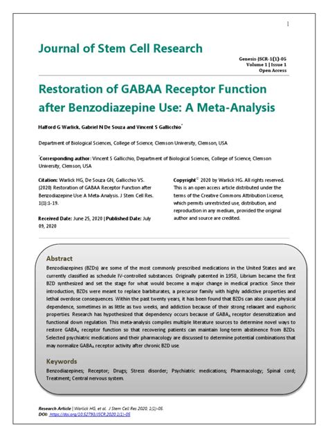 Restoration Of Gabaa Receptor Function After Benzodiazepine Use A