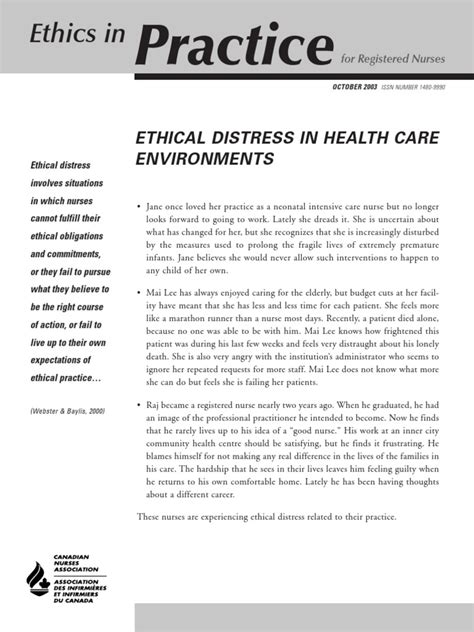 Ethics Pract Ethical Distress Oct 2003 E Download Free Pdf Nursing