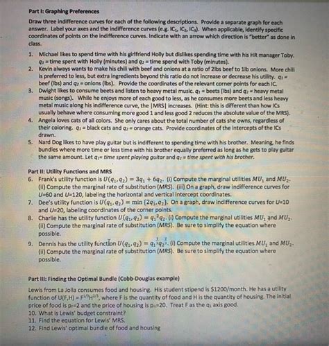 Solved Part I Graphing Preferences Draw Three Indifference Chegg Com