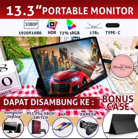 Jual Portable Monitor 13 3 Inch USB TYPE C HDMI FHD 1080p BONUS CASE Non Touch No Battery
