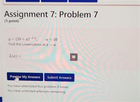 Solved Assignment 7 Problem 7 1 Point Y15x−12a10
