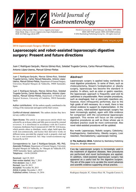 Pdf Laparoscopic And Robot Assisted Laparoscopic Digestive Surgery Present And Future Directions