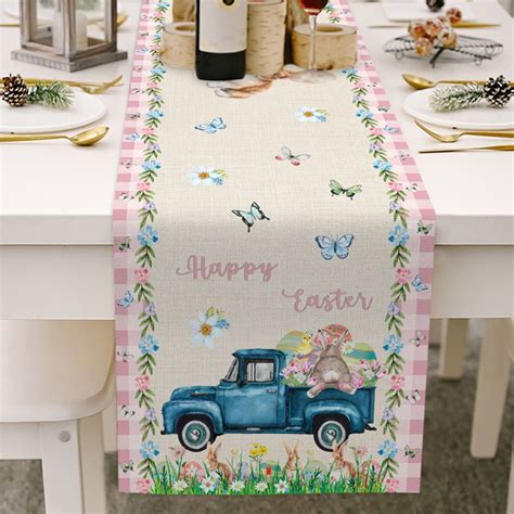 Easter Bunny Table Runner Dresser Scarves Cute Rabbit Leopard Stripe Spring Floral Decorative