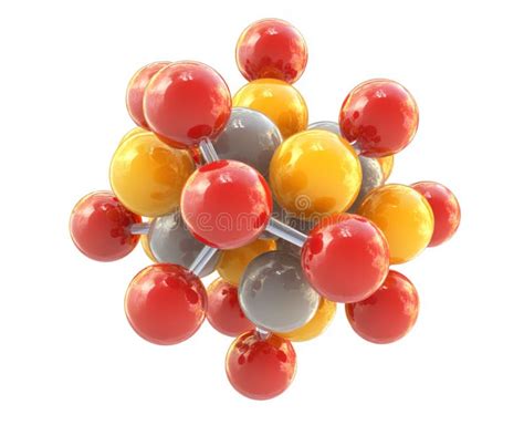 Abstract Red Yellow Gray Molecular Structure Science Design 3d Art Model Atoms Bonds Shiny Clean