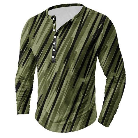 Dagegui Mens Striped Print Henley Shirts Long Sleeve Crewneck Button