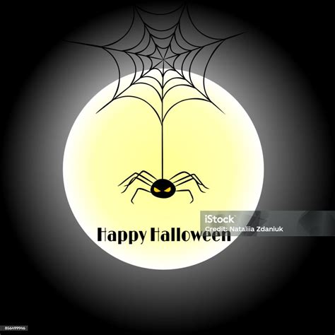 할로윈 배경입니다 거미입니다 웹입니다 풀 문입니다 벡터 축제 그림입니다 어두운 10월에 대한 스톡 벡터 아트 및 기타 이미지 10월 가을 거미 Istock