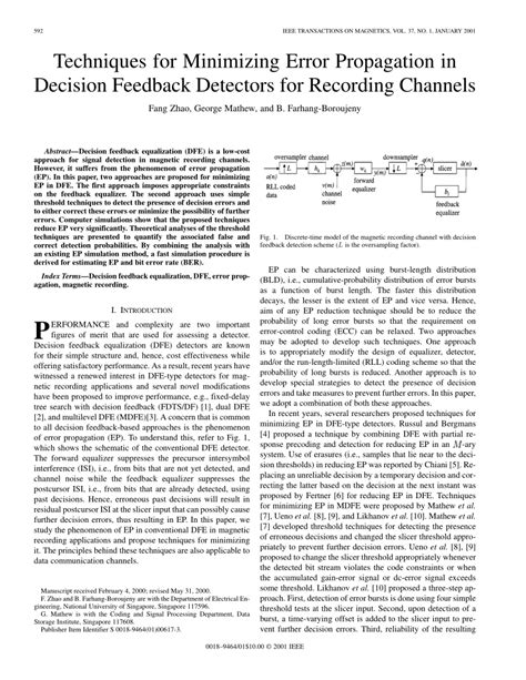 Pdf Techniques For Minimizing Error Propagation In Decision Feedback