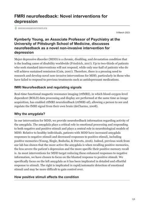 Pdf Fmri Neurofeedback Novel Interventions For Depression