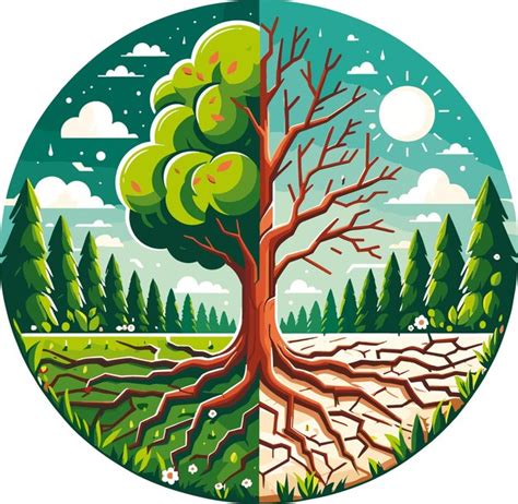 Premium Vector Tree Half Vibrant Half Withering Vector