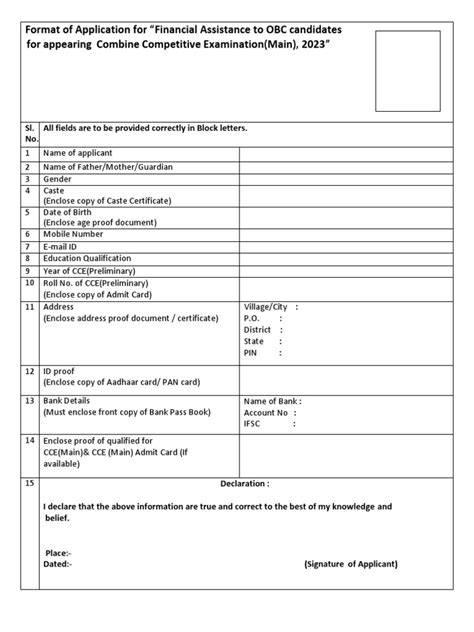 Financial Assistance To Obc Candidates Pdf