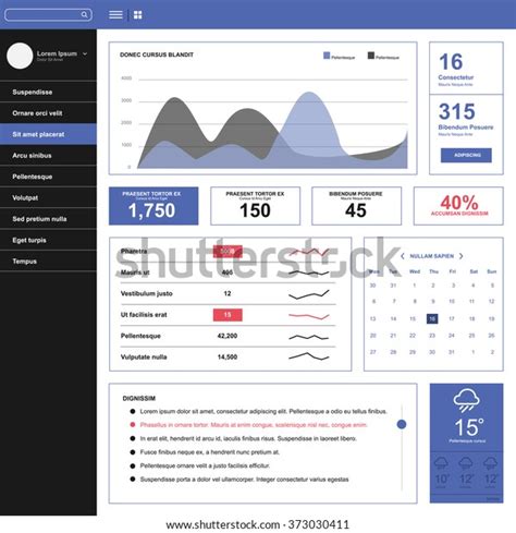 Admin Dashboard Template Design Vector De Stock Libre De Regalías 373030411 Shutterstock