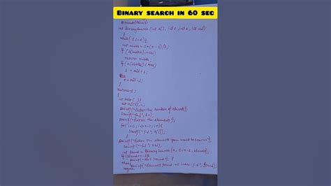 Binary Search Algorithm In 60 Secsfor Whole Explanation Go To My