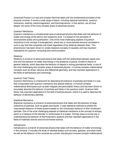 Notes On Advanced Physics Advanced Physics Is A Vast And Complex