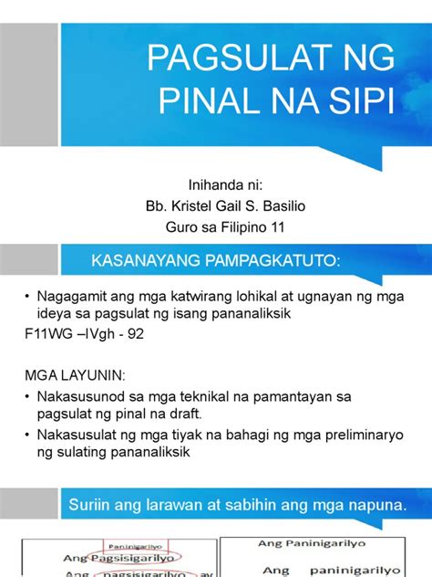Pagsulat Ng Pinal Na Sipi Presentasyon Pdf