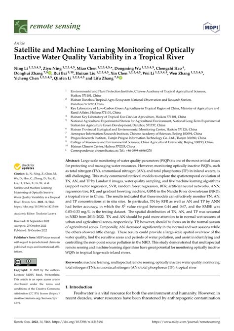 Pdf Satellite And Machine Learning Monitoring Of Optically Inactive Water Quality Variability