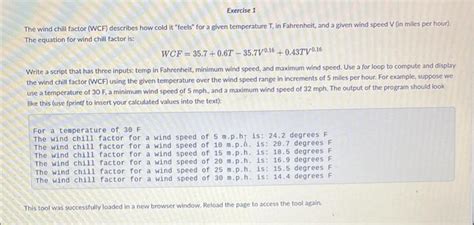 Solved The Wind Chill Factor Wcf Describes How Cold It