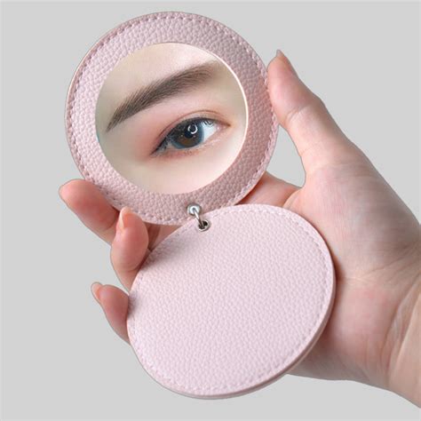 1pcs Pu Leather Heart Round Compact Mirror Cute Heart Shaped Mini