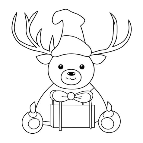 Cadeau De Noël Rennes Dessin Animé Vectoriel Illustration De Ligne