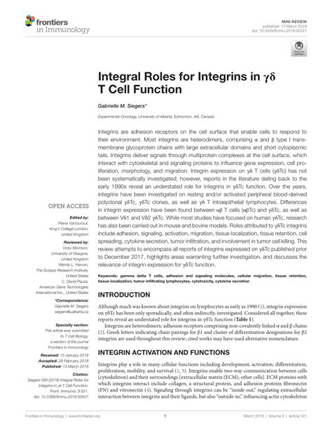 Pdf Integral Roles For Integrins In γδ T Cell Function