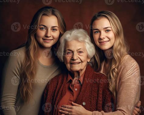 Ai Generative Portrait Of Three Generations Of Women Look At Camera