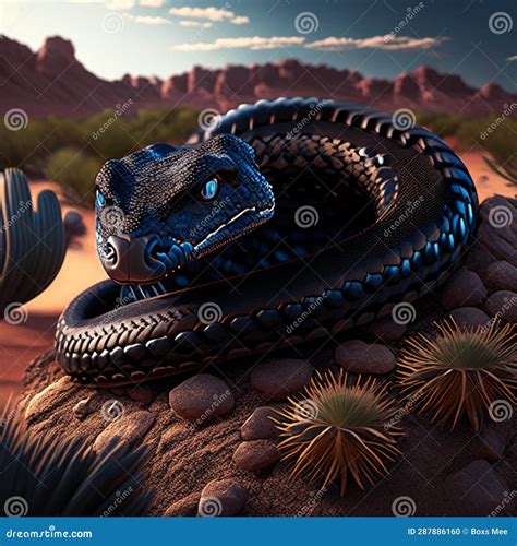 3d Rendering Of A Cobra In A Desert Environment With Cactus Ai