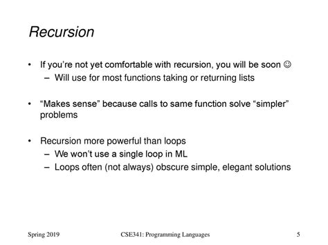Cse341 Programming Languages Lecture 2 Functions Pairs Lists Ppt