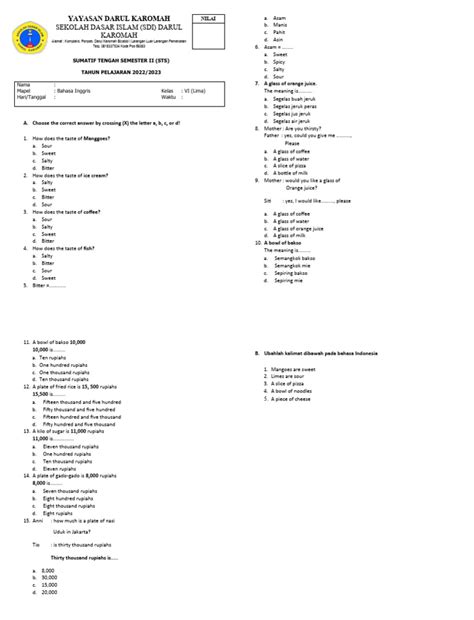Soal Pts Kelas 5 Bahasa Inggris Pdf Taste Convenience Food