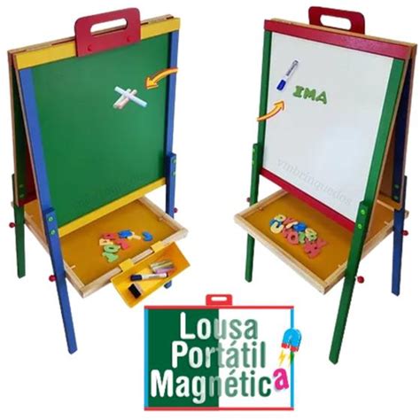 Lousa Magnética Quadro Escolar 3 Em 1 Com 50 Letras E Números Imantados