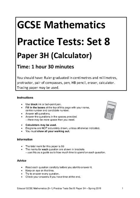Practice 8 Practice Tests Set 8 Paper 3h Edexcel Gcse Mathematics 9 1 Practice Tests Set 8