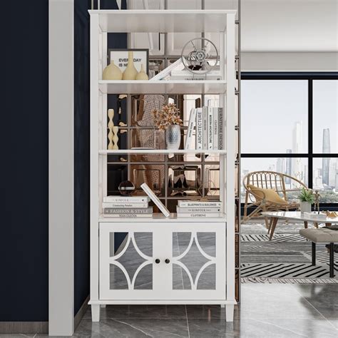 Timechee Bookcase Storage Cabinet Pvc Glass Door Bookshelf Bookcase