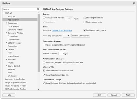 App Designer Settings Matlab And Simulink