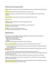 Politcal Science AA Pdf Political Science Study Sheet Politics Refers To The Ways In Which