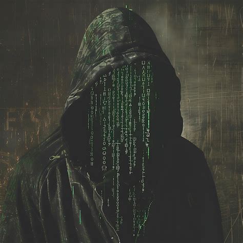 Hooded Hacker In Front Of A Binary Code Background Hacking Concept