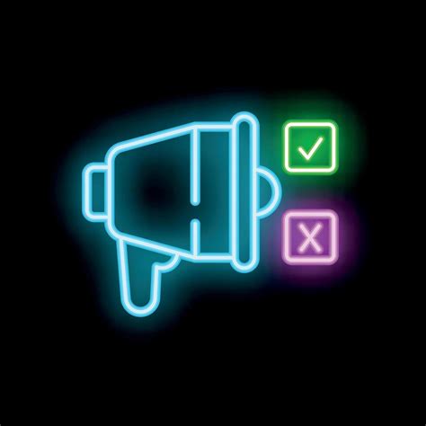 Neon Icon Of Megaphone Announcing Important Decision With Check And