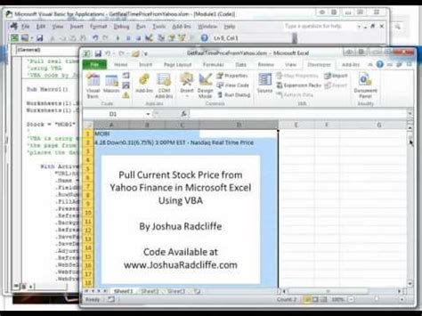 Excel Vba Get Real Time Stock Prices From Yahoo Finance Youtube