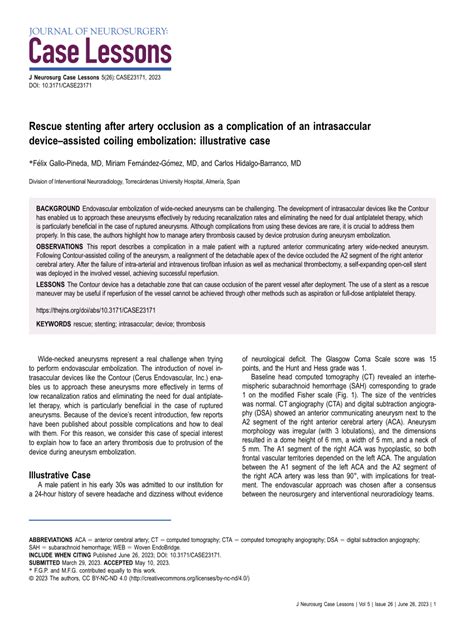 Pdf Rescue Stenting After Artery Occlusion As A Complication Of An Intrasaccular Device